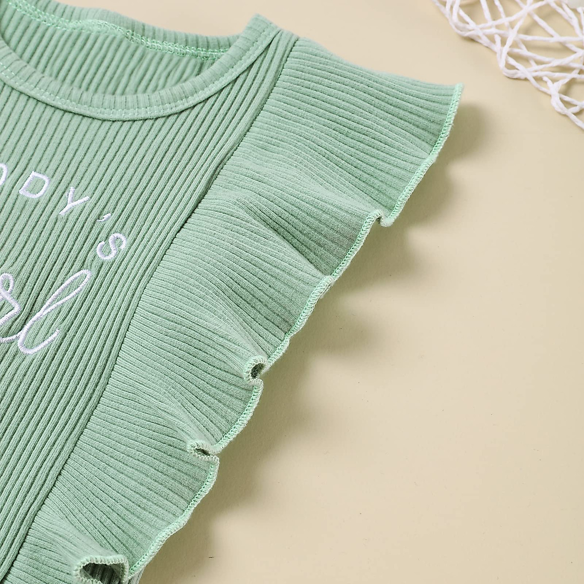 bilison Girl's Funny Letter Top Floral Pants With Headband Newborn Summer 3Pcs Sets Romper Outfit, Green-daddy's Girl, 0-3M