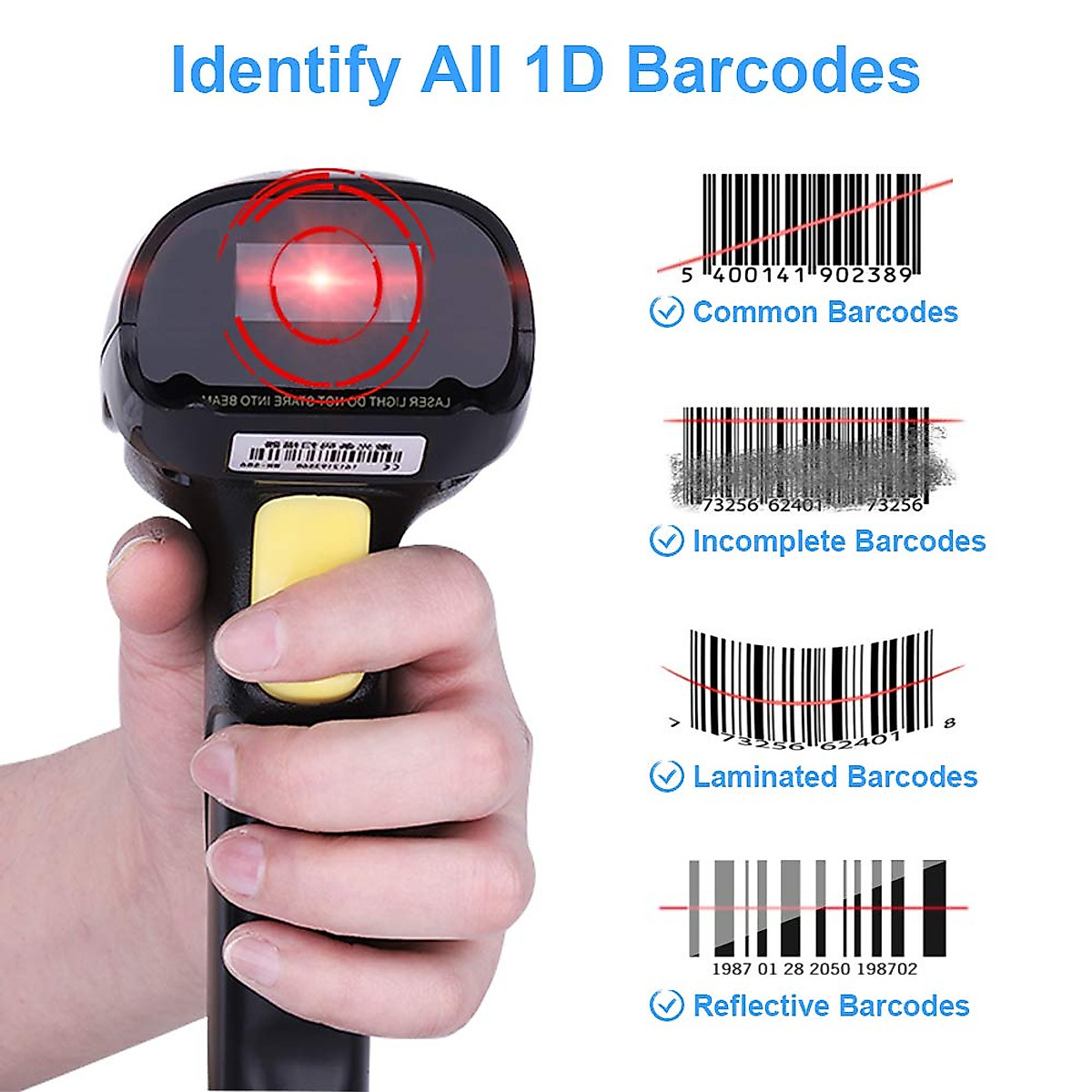 Barcode Scanner Wireless, Basecent USB Quick Laser Barcode Scanner Reader (Lector De Codigo De Barras), Handheld Barcode Reader Scanner for Library Book, Warehouse Inventory, Store