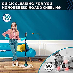 BEI & HONG 2023 Upgraded 50-Inch Adjustable Cordless Power Scrubber with 4 Replaceable Brush Heads, 2 x 21V Batteries - Blue