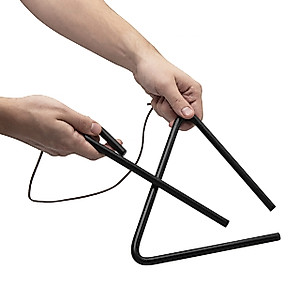 WillourGarbry Triangle Dinner Bell with Striker - Leather Strap, Black, Iron - Complete with Pan- and Grill Scrapers