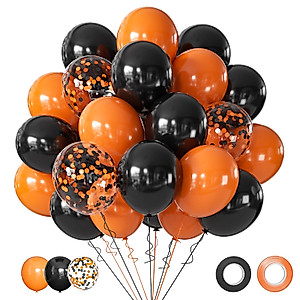 Halloween Balloons Black and Orange Balloons, 50Pcs Orange and Black Halloween Latex Balloons12 Inch Black Orange Confetti Balloons for Halloween, Birthday, Graduation, Black Orange Party Decorations