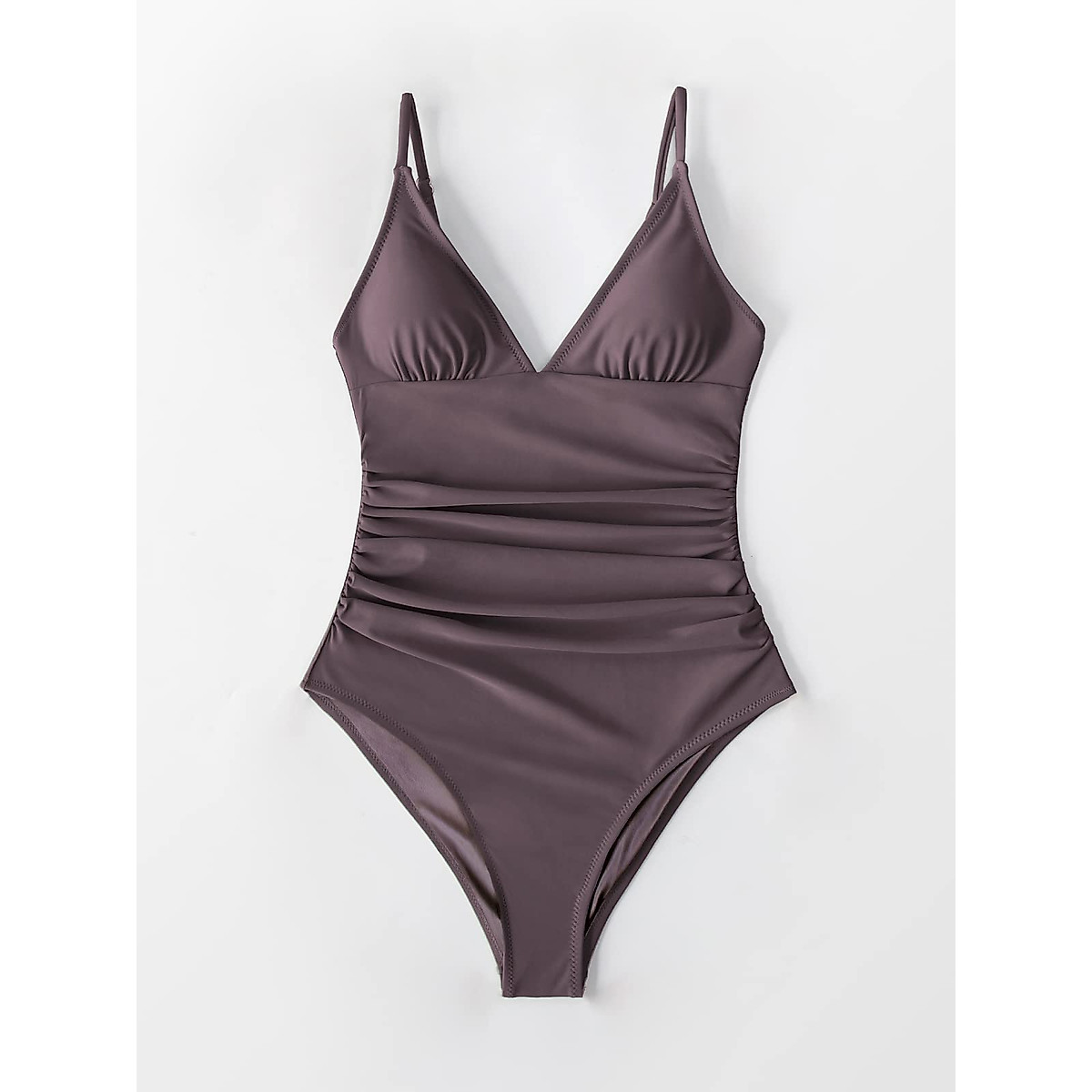 CUPSHE Women's One Piece Swimsuit Tummy Control V Neck Two Piece Bathing Suits, Cafe Brown, L