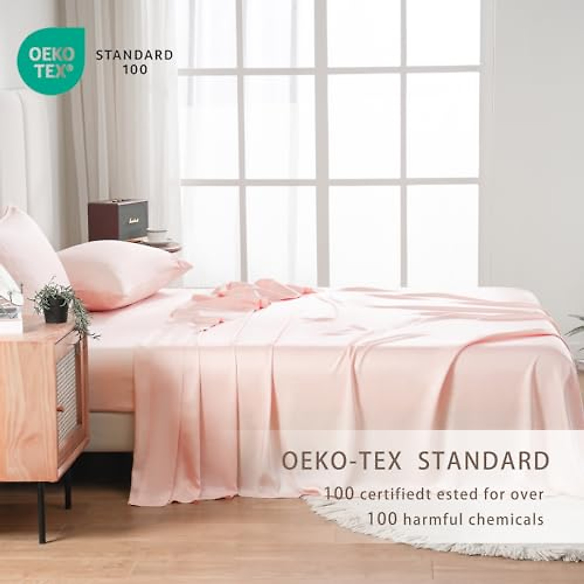 Bedlifes Queen Size Sheet Set Cooling Sheets Rayon Derived from Bamboo-400TC Breathable Luxury Bed Sheets,Sateen Silky Bedding Sheets-16 Deep Pocket Ultra Soft 4 Pieces(Rose Pink,Queen)