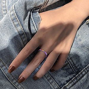 2mm Ring Classical Plain Stackable Ring for Women Wedding Band Thin Ring Statement Band (10), Stainless Steel,Multicolor,Rose Gold,White,Purple