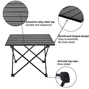 Audoyon Foldable Camping Side Table, Ultralight Small Beach Table Aluminum, Portable Outdoor Table with Carry Bag and Storage for Picnic, Grill, Hiking, Fishing, Sand, Camping Essentials(S)