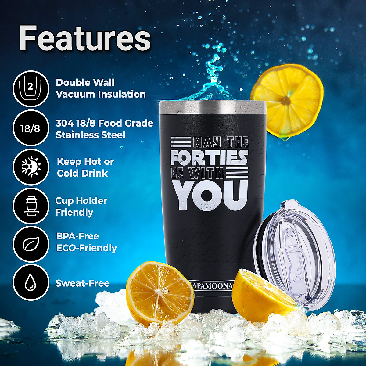 PAPAMOONA 40th Birthday Gifts For Men, 40 Year Old Wine Coffee Tumbler, Mug, Cup Present For Men, 1983 Birthday Gifts For Men, Turning 40 Gift Ideas For Man, Him, Her, Husband, Wife, Dad, Mom