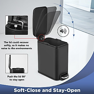 BestOffice Bathroom Trash Can with a Lid 1.3 Gallon (5 L) Small Trash Bin Step Pedal Garbage Can with Removable Bucket Slim for Small Spaces for Bathroom,Bedroom,Kitchen,Office (1, Black)