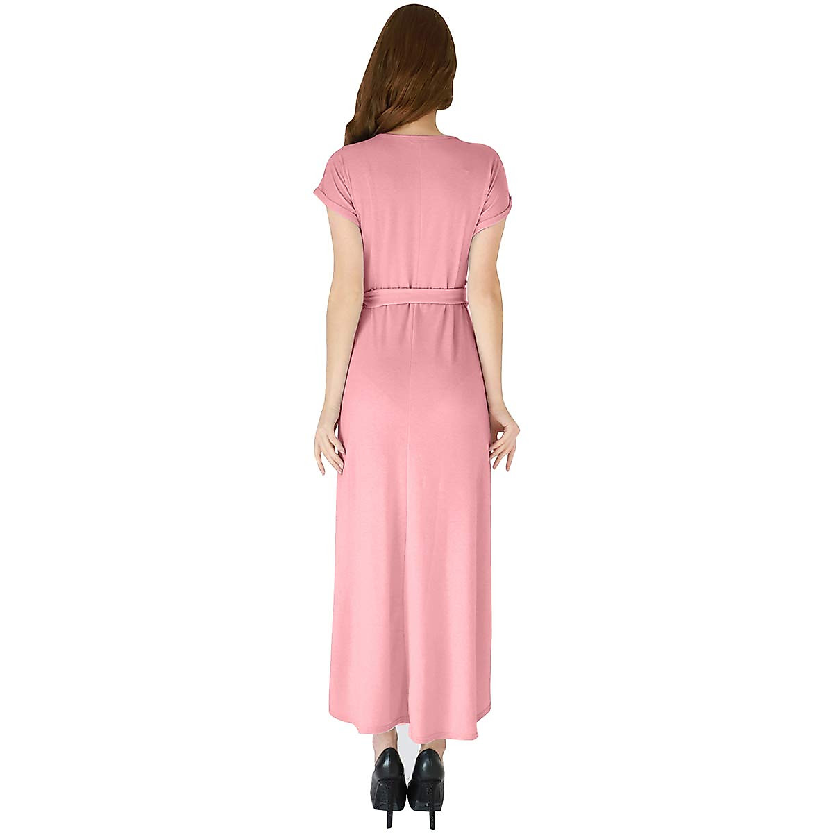 YMING Elegant Slit Cocktail Dress for Women Plain Party Long Maxi Dress Pk 3XL Pink
