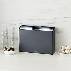 Joseph Joseph Folio Plastic Kitchen Cutting Board Set with Storage Case Color-Coded Easy-Access Design Dishwasher Safe Non-Slip, Large, Silver