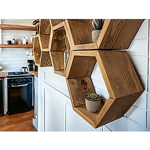 MUOSI Hexagon Shelves, Plant Shelves, Wide Hexagons Shelves, Honeycomb Shelves, Wall Decor （ Provincial I*Set of 6 Hexagons ）
