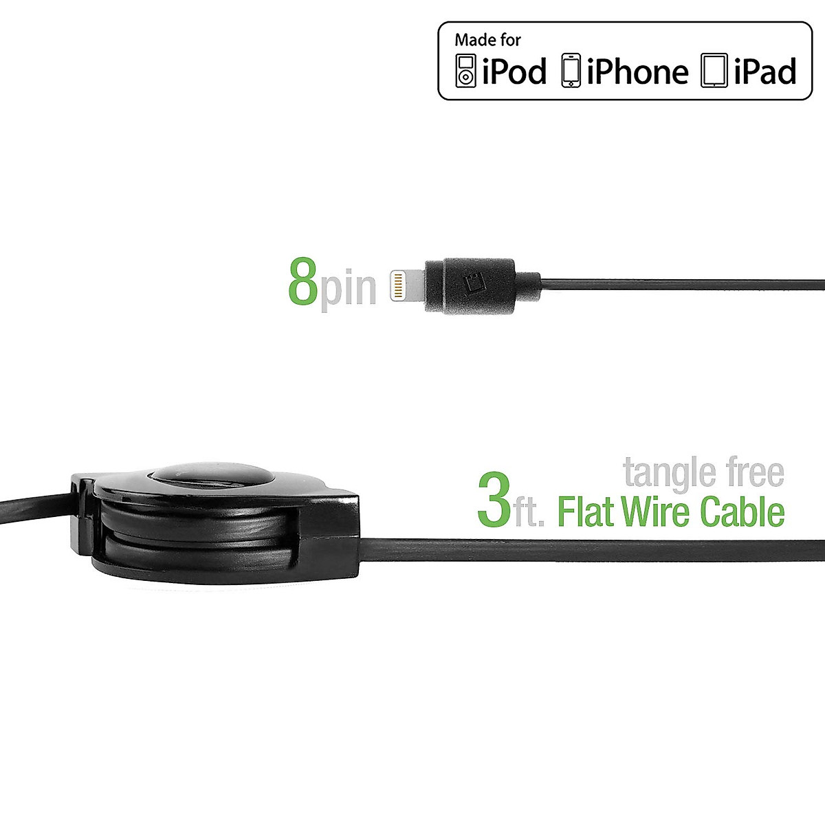 Retractable Lightning iPhone Cable, Charging Cord Compatible with Apple iPhone 14 Pro Max Plus Mini 13 12 11 Xs Xr X SE 8 7 6 5 iPad Pro Air Mini 6 iPod Touch, Nano (MFI Certified) (Lighting Black)