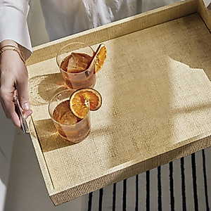 Sand Faux GRASSCLOTH Tray with Metal Handles | Biege | Textile | Tableware | Service Trays | Vinyl | Handmade in Mexico