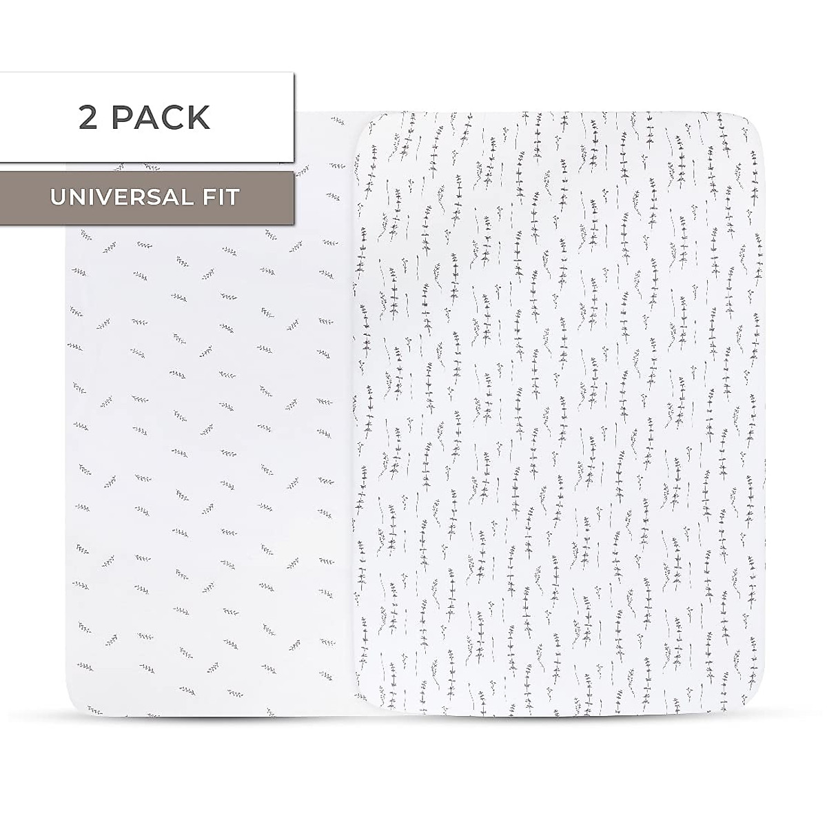 Pack and Play Sheets - 2 Pack Fitted with 100% Jersey Cotton - Pack N Play Mattress Sheets for Boys and Girls, Newborn Essentials (Neutral Forest Grey Floral and Leaves)