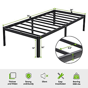 TATAGO 16 Inch Metal Platform Bed Frame with Anti-Collision Round Legs, 3000lbs Heavy Duty Mattress Foundation, Easy Assembly/Silent/Anti-Shake/Non-Slip/No Box Spring Needed, Twin