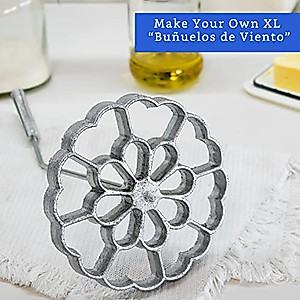 Bunuelos Mold with Handle X-Large (5.7 in Cast Aluminum) - Molde para Buñuelos de Viento Mexicanos - Buñuelos de Viento Moldes - Bunuelo Mold Mexican Cookware - Rosette Iron Set with Handle