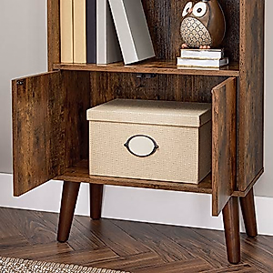 VASAGLE Bookcase, 2-Tier Retro Bookshelf with Doors, Storage Cabinet for Books, Photos, Decorations in Living Room, Office, Study, Mid-Century Style, Rustic Brown ULBC09BX