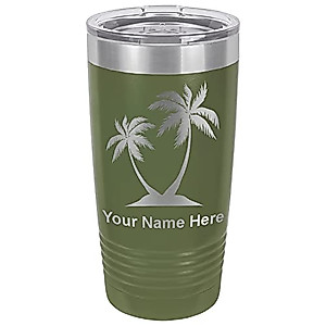 LaserGram 20oz Vacuum Insulated Tumbler Mug, Palm Trees, Personalized Engraving Included (Camo Green)