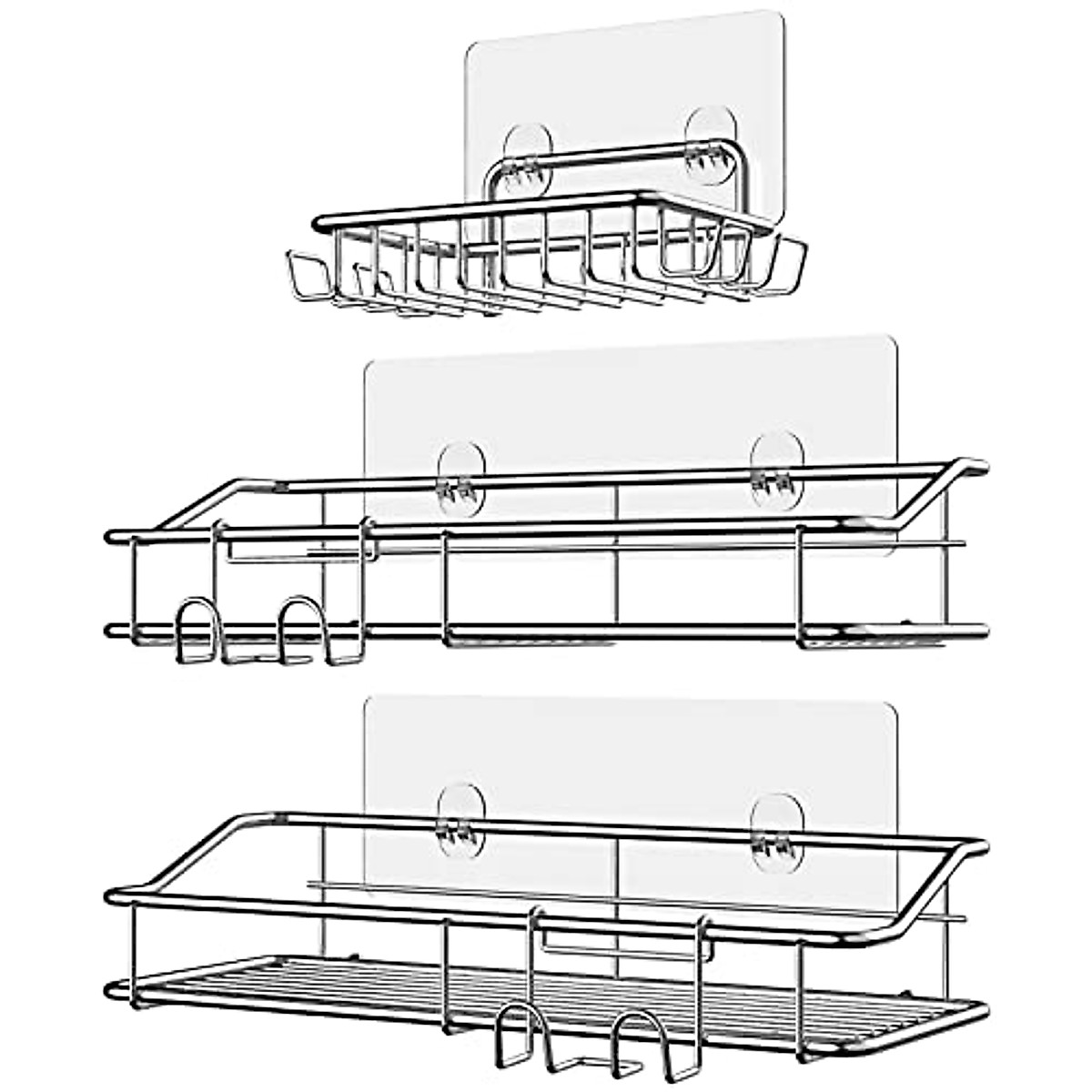 Nieifi Shower Caddy Basket with Hooks Soap Dish Holder Shelf for Shampoo Conditioner Bathroom Kitchen Storage Organizer SUS304 Stainless Steel Adhesive No Drilling - 3 Pack