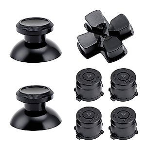 WiMas Aluminium Button Hats Thumb Grip Caps Bullet Buttons AXBY Button D-pad for PS4 7PCS （Black）