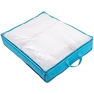 Amelitory Underbed Storage Bag Bedding Container Zippered Comforter Organizer Large Capacity Fabric Lake Blue