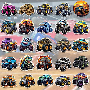 LANKEME 50 PCS Monster Truck Stickers for Kids, Truck Monster Stickers for Water Bottles Laptop Car, Monster Truck Party Favors, Cute Stickers for Boys Party Gifts (Monster Truck Stickers)