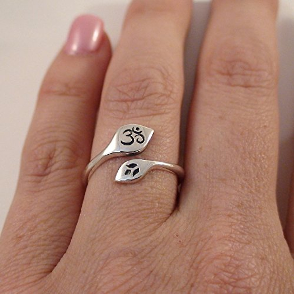 FashionJunkie4Life Sterling Silver Adjustable Lotus Flower and Om Symbol Ring, Yoga Jewelry Ohm Namaste