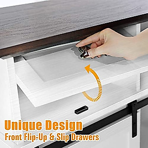 LGHM Entertainment Center, White TV Stand for 65 inch TV, 58" Farmhouse TV Stand with Sliding Barn Door, Tall TV Console and Ideal Media Storage with Flip Drawers for Living Room