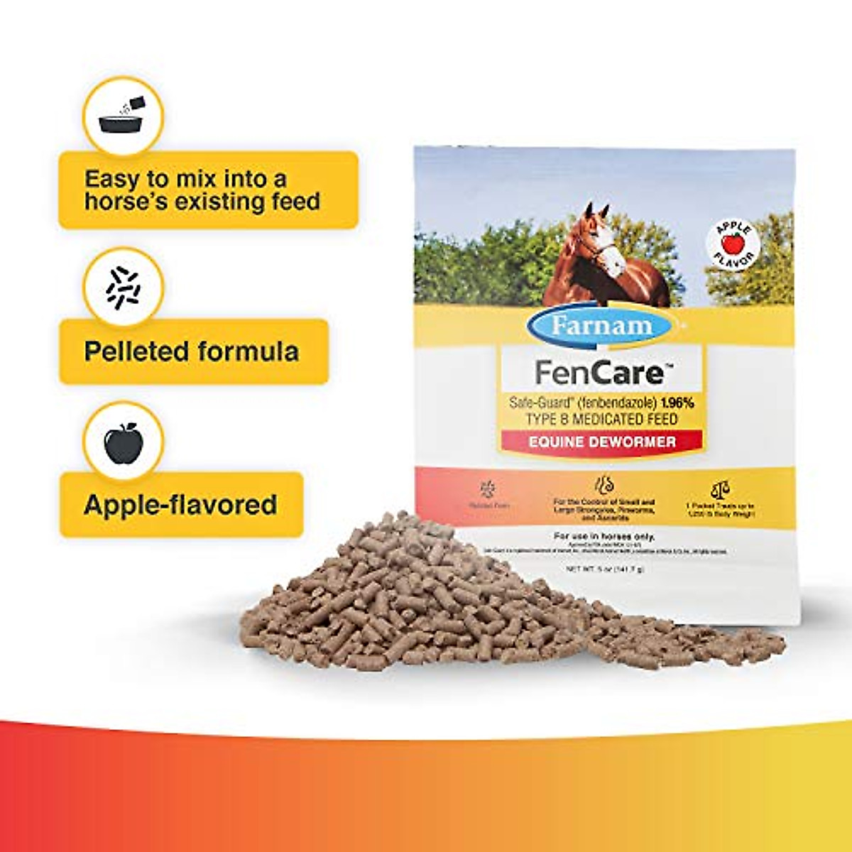 Farnam FenCare Safe-Guard (fenbendazole) 1.96% Type B Medicated Feed Equine Dewormer 5 Ounces