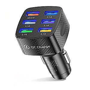 6-Port USB Fast Car Charger, QC3.0 Fast Charging Car Charger Adapter, 6 Multi Port Cigarette Lighter USB Charger, Car Phone Charger Compatible with iPhone & Android,Samsung Galaxy S10 S9 Plus and More