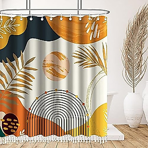 GiuMsi 72"X72" Fabric Boho Clay Style Shower Curtain Set Abstract Brown Beige Arch Sun Modern Leaves Bathroom Curtain Washable Durable Home Decoration 12 Hook