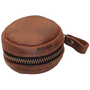 Hide & Drink, Rounded Coin Case, Zippered Wallet, Travel Pouch, Full Grain Leather, Handmade, Bourbon Brown