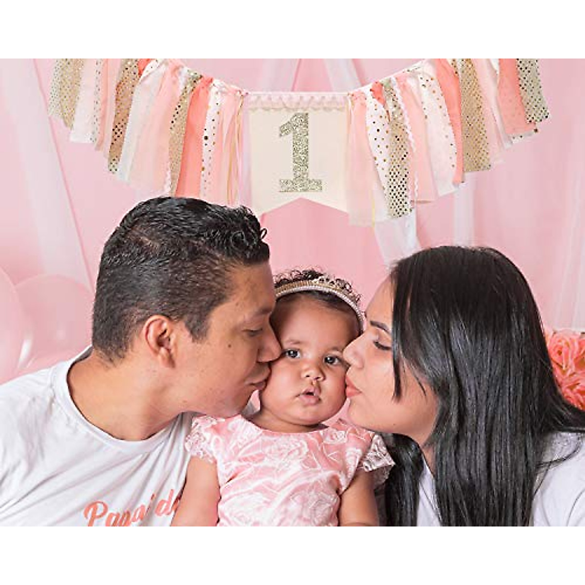 1st Birthday Banner For Baby - Pink Party Theme Pull Flag，highchair Banner - Flag On The Cake, Birthday Banner - Photo Booth Props, Cute Party Favor Supplies (Pink 1st banner)