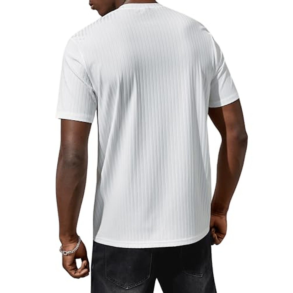 Verdusa Men's Short Sleeve Basic T Shirt Casual Round Neck Ribbed Tee Top White S