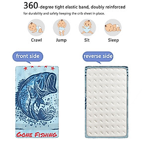 Gone Fishing Themed Fitted Crib Sheet,Standard Crib Mattress Fitted Sheet Toddler Bed Mattress Sheets-Great for Boy or Girl Room or Nursery,28“ x52“,Multicolor