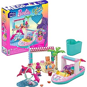 MEGA Barbie Color Reveal Building Toy Playset, Dolphin Exploration with 121 Pieces, 15 Surprises and Accessories, Kids Age 5+ Years