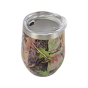 Rivers Edge Products 10 Oz Insulated Wine Tumbler With Lid, Stainless Steel Stemless Wine Glass, Hot or Cold Tea and Coffee Tumbler, Spill-Proof Insulated Cup for Travel, Camo