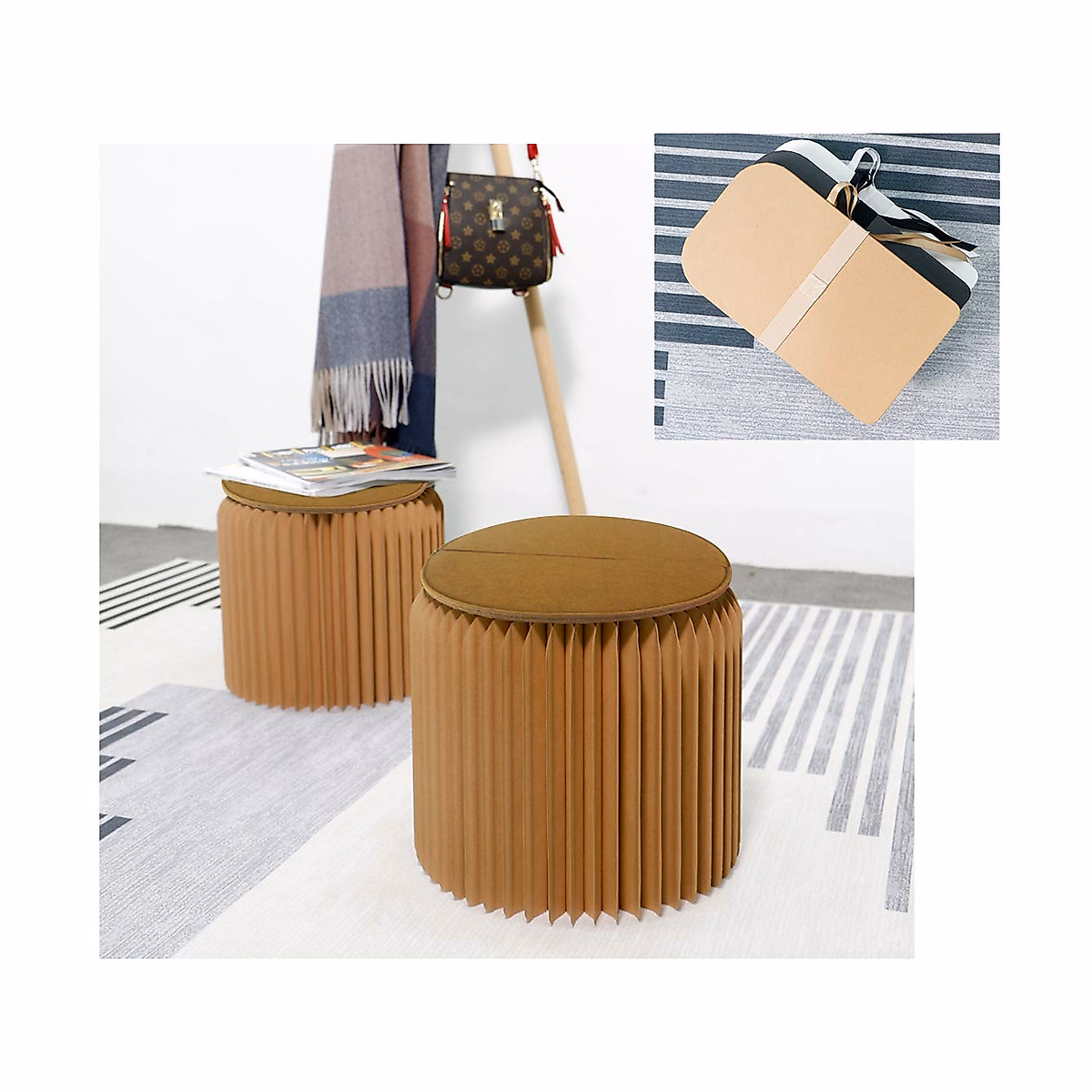 Home Round Stool Foldable Brown - 13.8inch Heigh with Felt Cushion, Space-Saving Dressing Room Chair Seat Small - Fabulous Presents for Family, Friends’ New House