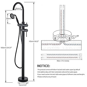 Freestanding Bathtub Faucet Floor Mount Tub Filler Matte Black Standing High Flow Shower Faucets with Handheld Shower Mixer Taps Swivel Spout