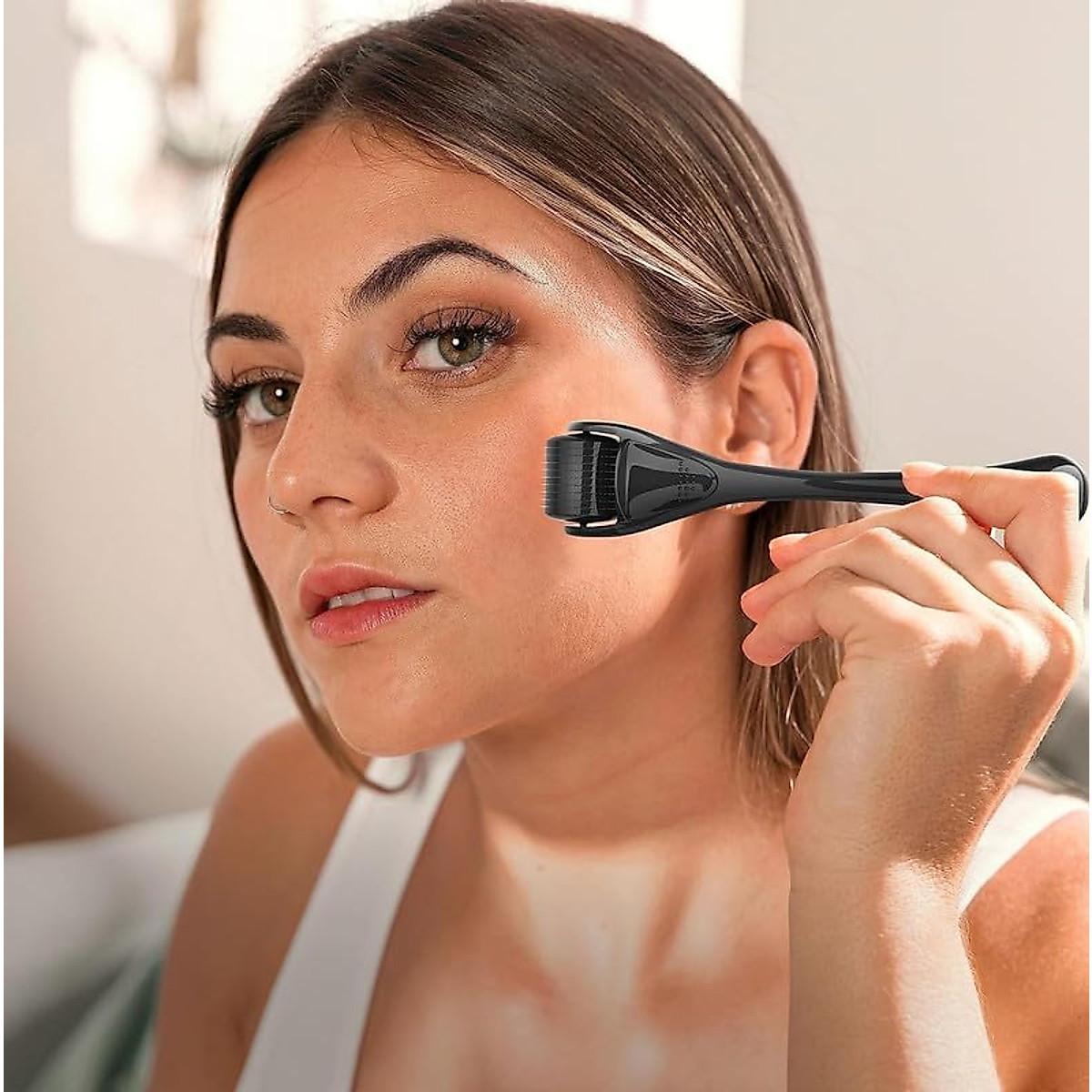 Derma Roller | Microneedle Roller, Derma Roller for Beard | Microneedling Roller For Face & Scalp | Micro Needle Roller for Women & Men | Derma Stamp 0.25mm (Black)