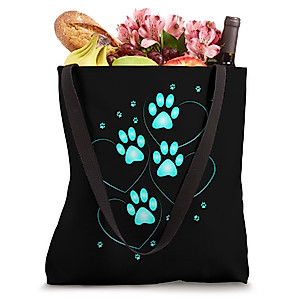 Turquoise Hearts with paws of a dog or cat Tote Bag