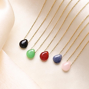 Joxevyia Green Jade Necklace Raw Stone Healing Crystals Necklace Tear Drop Green Gemstone Pendant Necklace for Women Anniversary Birthday Valentines Christmas Gift for Her