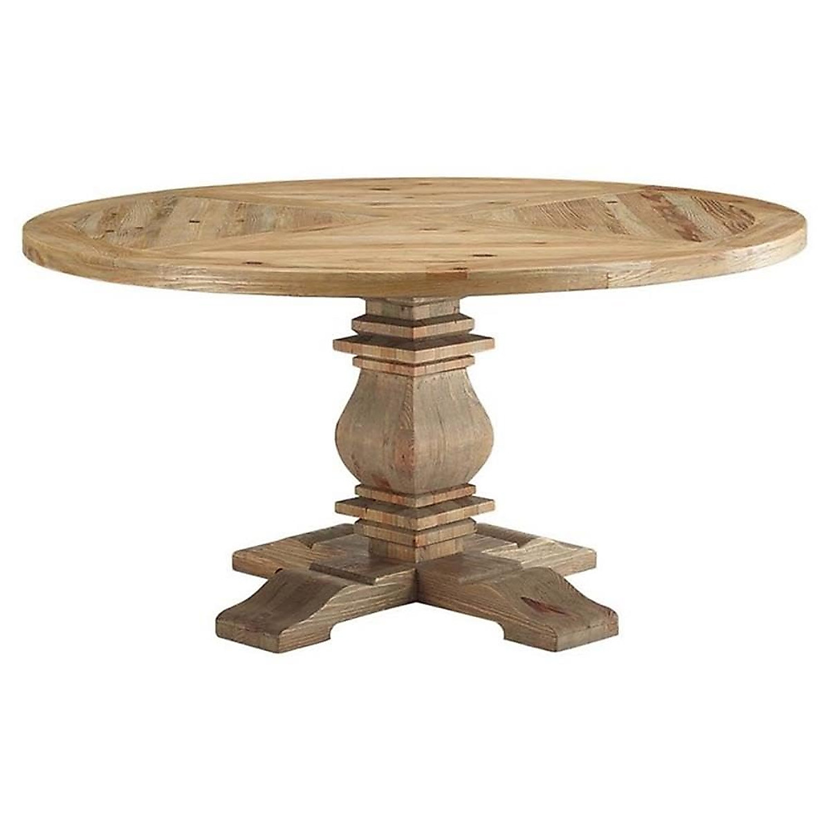 Modway Column 59" Rustic Farmhouse Pine Wood Round Kitchen and Dining Room Table, Brown