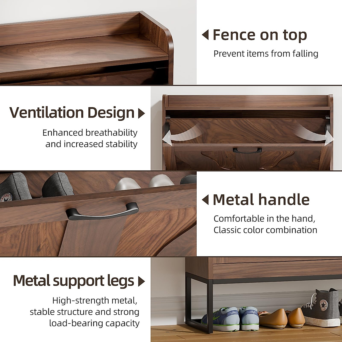 infurnic Shoe Cabinet with 2 Flip Drawers, Narrow Shoe Storage Cabinet for Entryway, Freestanding Organizer Shoe Rack Cabinet for Front Door Entrance Hallway Foyer Living Room, Walnut