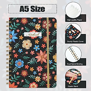 EOOUT Spiral Notebook, A5 Hardcover Spiral Journal for Women, 5.7x8.5 Inches, 160 pages, Cute Floral Notebook, Lined Journal for Gifts Office School and Work