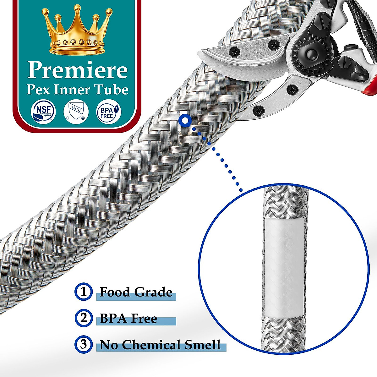 Refrigerator Water Line for Ice Maker Braided - 30' Pex Water Supply Lines Hose for Fridge Outlet Box with 1/4 Comp Fitting