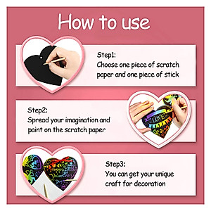 Uniticber 40 PCS Valentines Day Gifts Scratch Art Paper Crafts for Kids, Magic Color Valentine Heart Cards & Art for Kids, Create Rainbow Scratch Off Paper Cards for Classroom Party Supplies