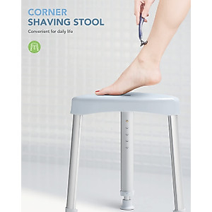 OasisSpace Adjustable Corner Shower Stool with Storage Tray, Triangle Spa Seat Bath Stool for for Small Shower, Anti-Slip and Durable Shower Chair for Shaving Legs, Waterproof