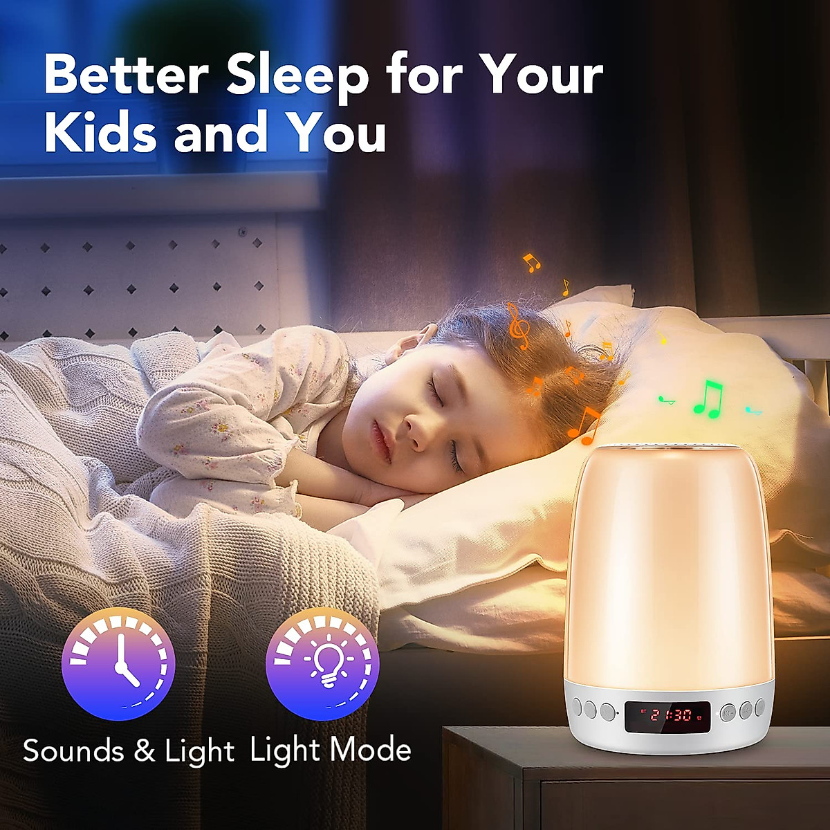 Night Lights for Kids Room,Night Light for Kids Night Lights for Bedroom,Kids Night Light Lamp Baby Night Lgiht with White Noise Nursery Nightlights for Children Boys,Clock+Battery Operated+Bluetooth