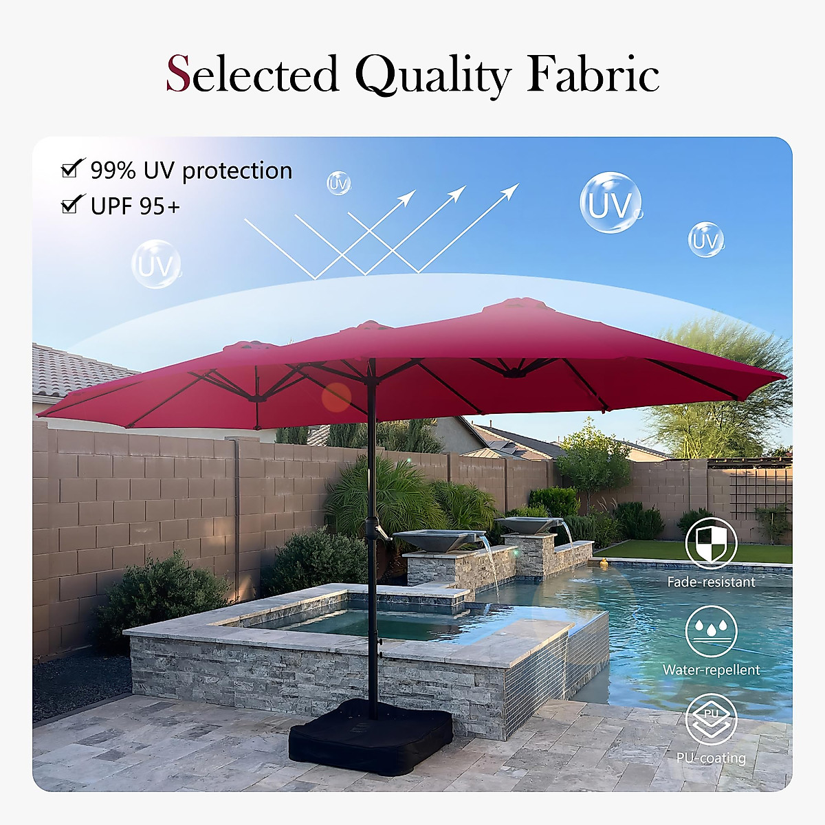 Sophia & William 15ft Patio Umbrella (Base Included), Extra Large Outdoor Double-sided Umbrella, Red