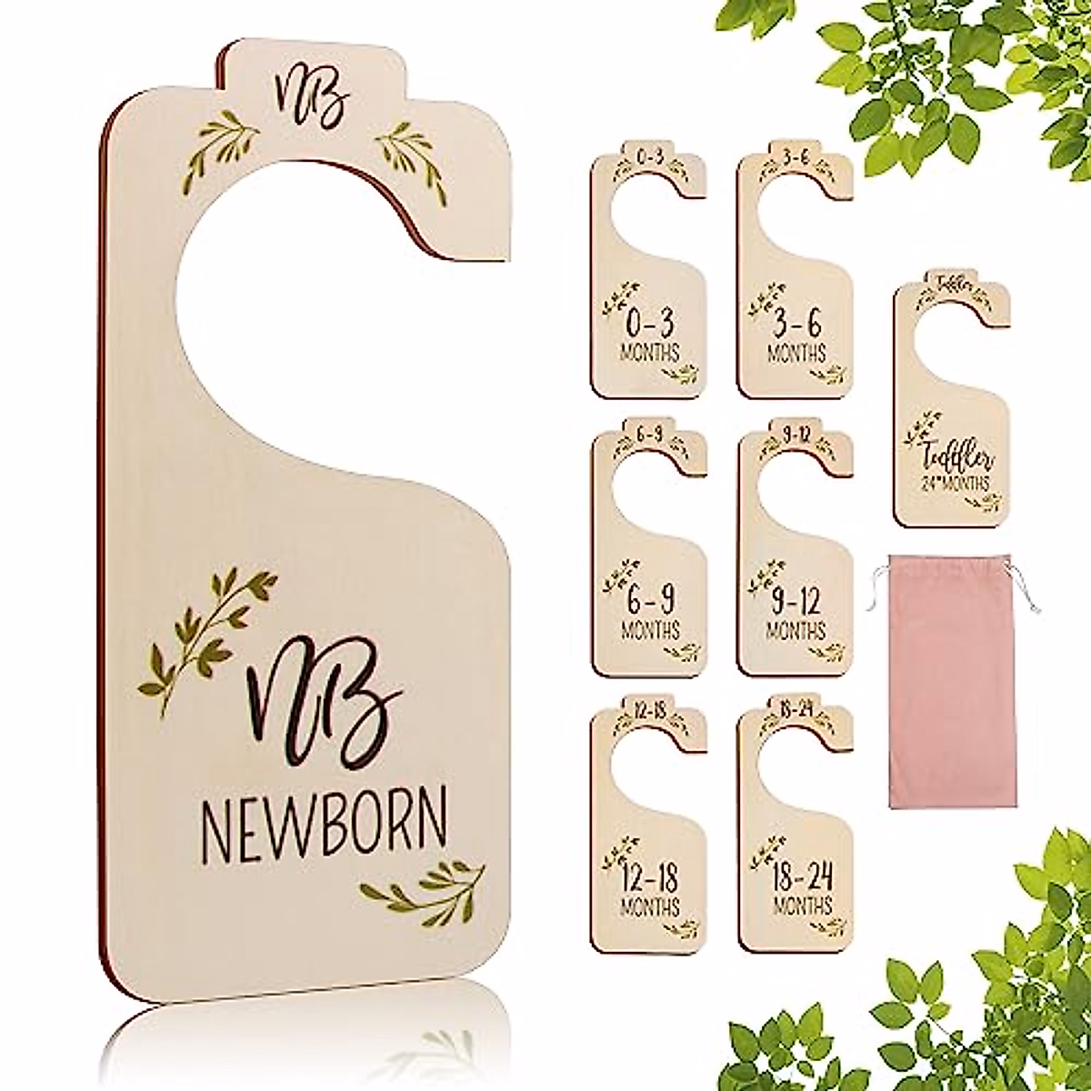 Zamwix 8PCS Baby Closet Dividers - Beautiful Wooden Double-Sided Closet Dividers for Baby from Newborn to Toddler Boho Nursery Decor Baby Clothes Size Hanger Organizer with Gift Bag